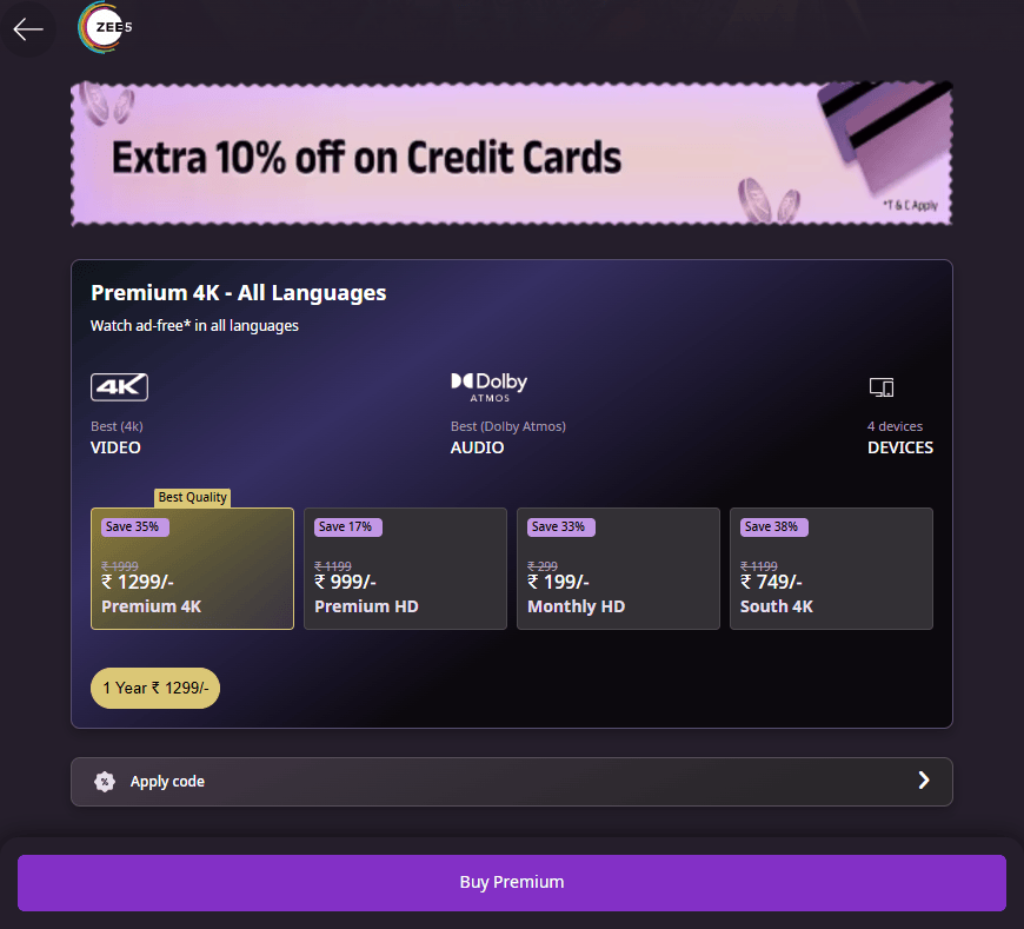 ZEE5 Subscription Plans (Oct 2025) Check Prices & All Offers